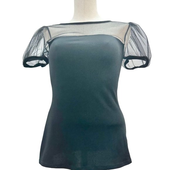 Express | Tops | Express Top Womens S Black Sheer Top Sleeves Short Sleeves Keyhole Back Euc ...